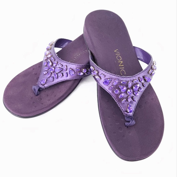 Vionic | Shoes | Vionic Toepost Orthotic Sandal In Purple Rhinestone ...